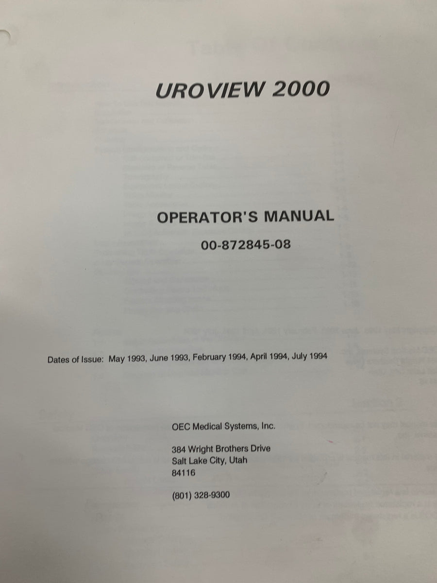 OEC UROVIEW 2000 OPERATOR'S MANUAL – Puma Export, Inc.
