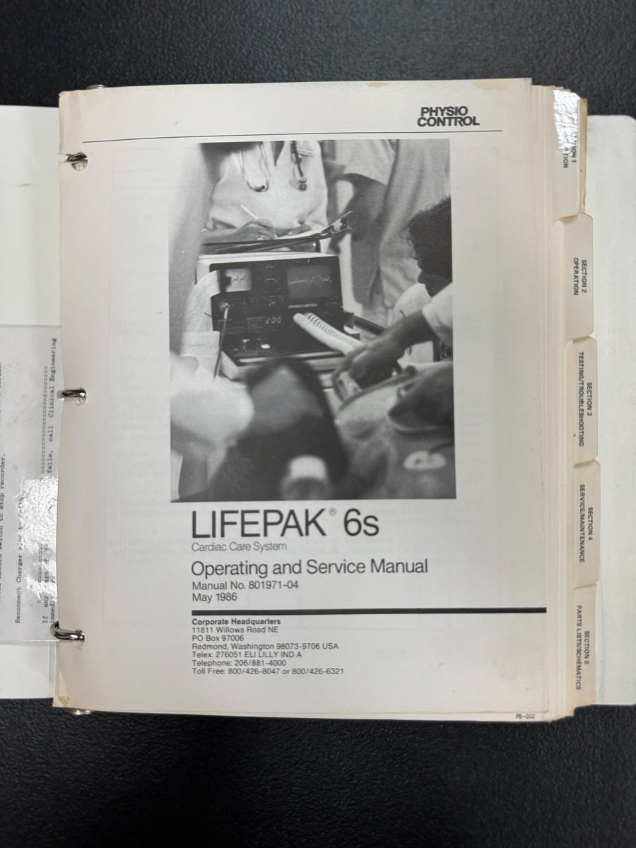 PHYSIO CONTROL LIFEPAK 6S OPERATING AND SERVICE MANUAL #801971-04 ...