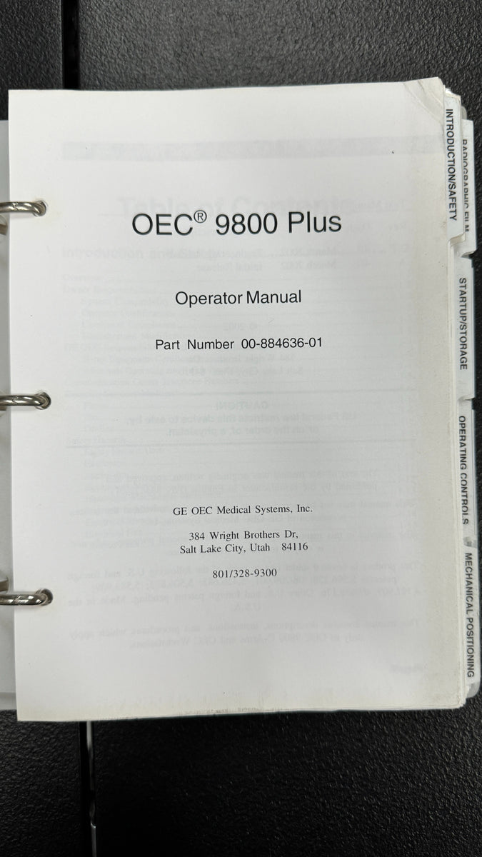 OEC 9800 PLUS OPERATOR MANUAL PART # 00-884636-01 – Puma Export, Inc.