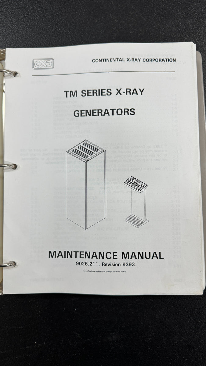 CONTINENTAL TM SERIES X-RAY GENERATORS MAINTENANCE MANUAL 9026.211 ...